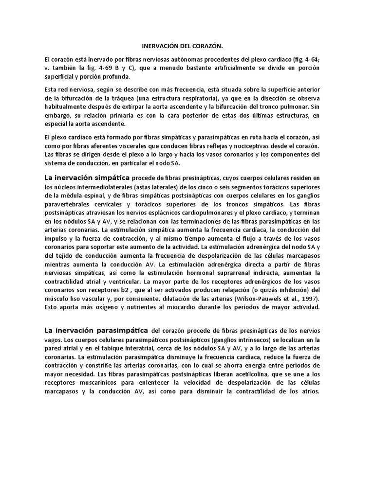 Inervación del Corazón y su Función | PDF | Corazón | Fisiología