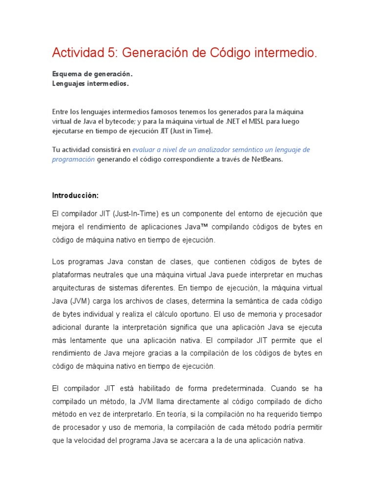 Ejemplo Actividad 5 Codigo Intermedio | PDF | máquina virtual de Java | Java (lenguaje de ...