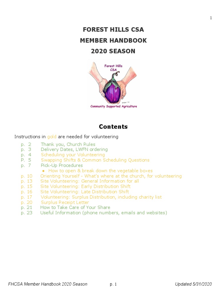 Forest Hills Csa Member Handbook 2020 SEASON | PDF | Food Preservation