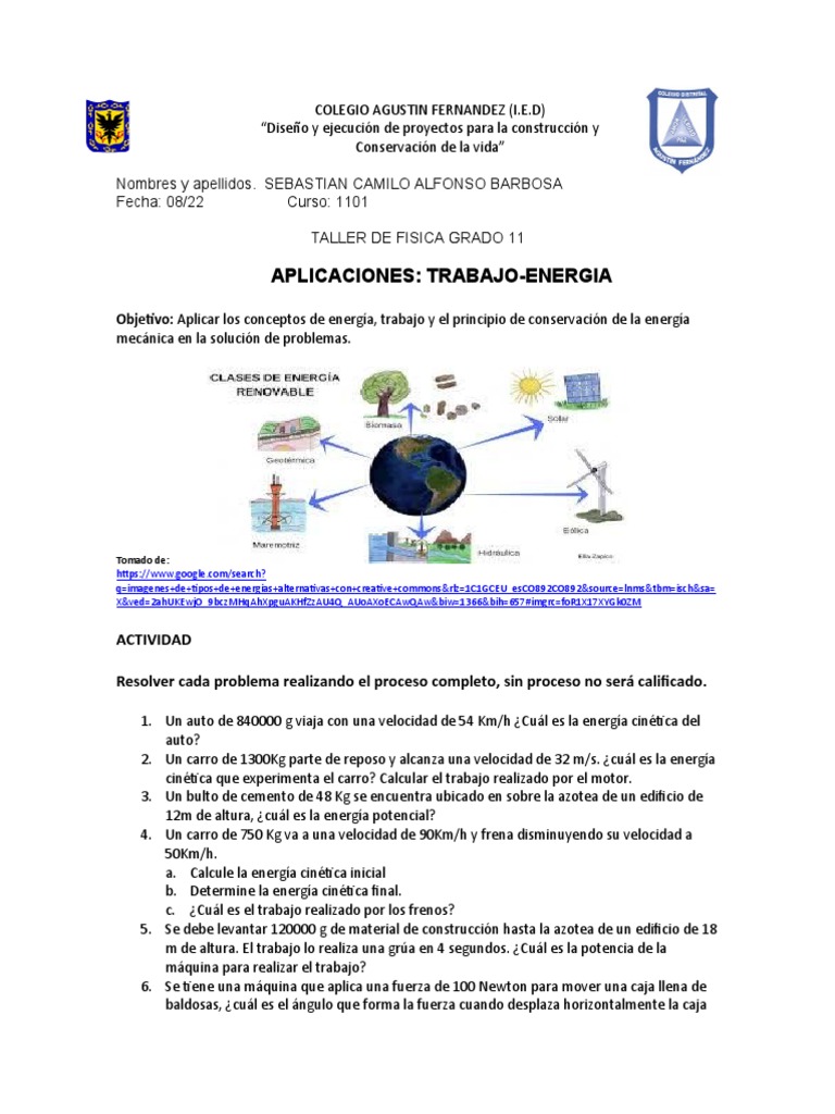 Taller 7-Fisica Terminado | PDF | Energía cinética | Ingeniería mecánica