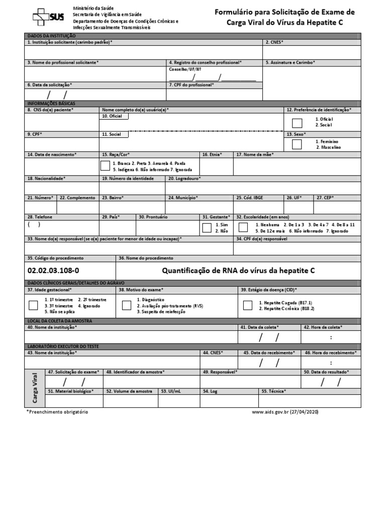 Form-Solicitacao CV-HCV Versao 27042020 Dcci | PDF | Hepatite | Hepatite C