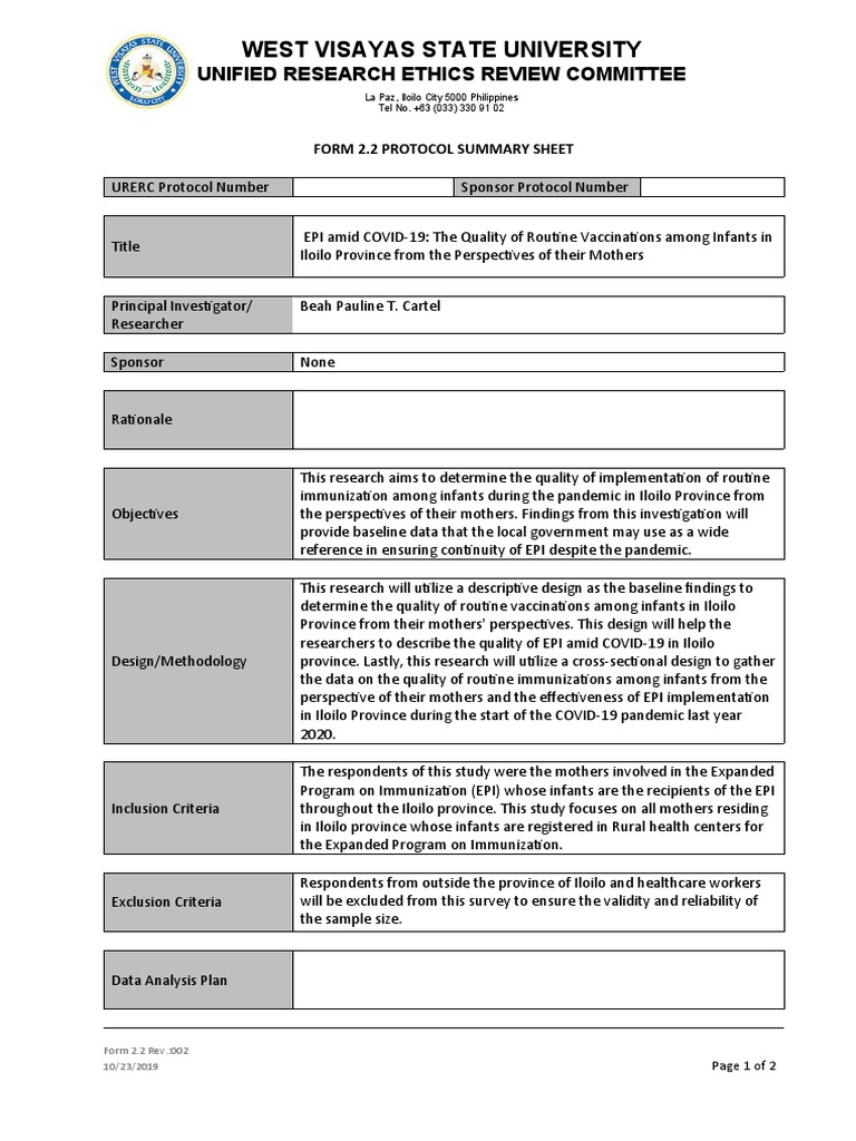 West Visayas State University: Unified Research Ethics Review Committee ...