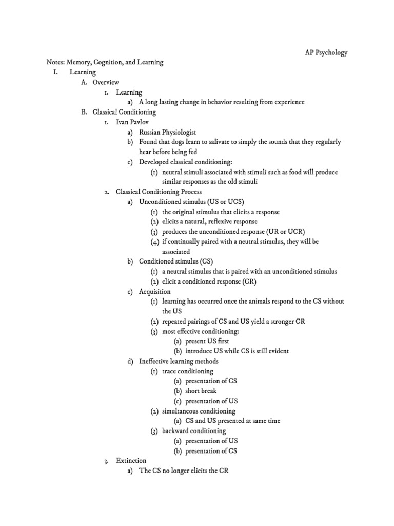 AP Psych - Memory, Cognition, and Learning | Download Free PDF ...