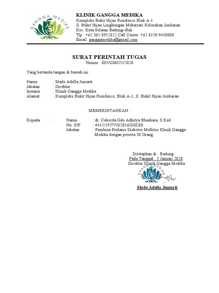 SURAT PERINTAH TUGAS PEMBINA PROLANIS Dr. Cok-5 | PDF