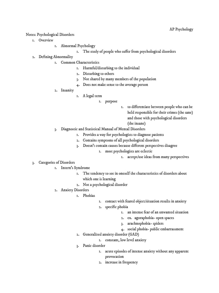 AP Psychology: Understanding Disorders | PDF | Mental Disorder ...