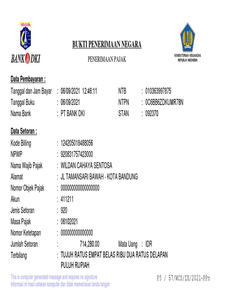 Bukti Setoran Pajak NTB dan NTPN | PDF