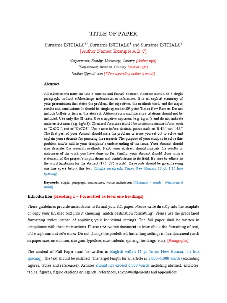 Title of Paper: Surname INITIALS, Surname INITIALS and Surname INITIALS ...