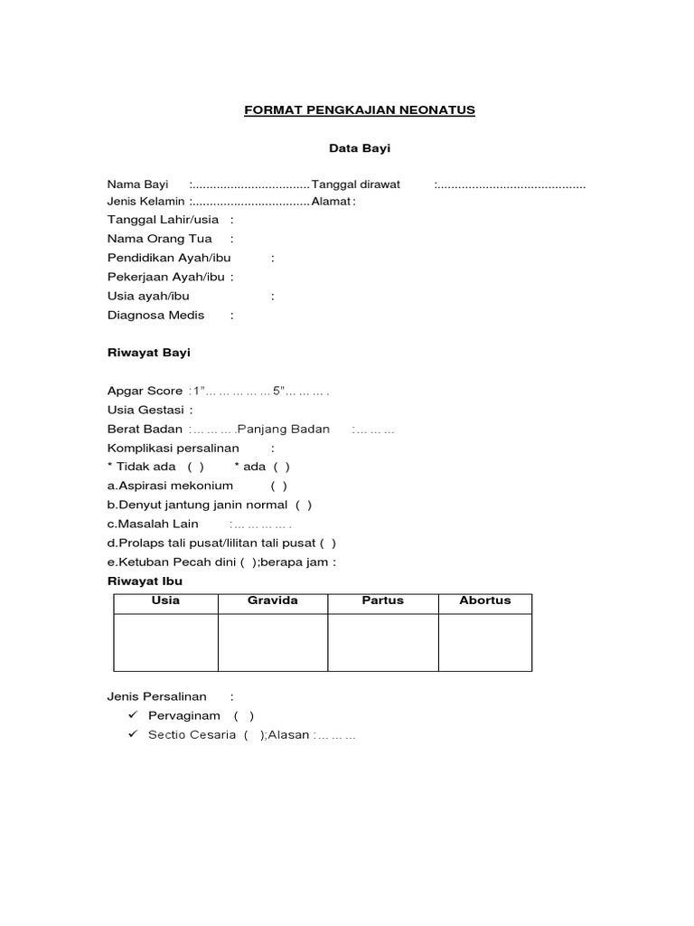 FORMAT LK Neonatus | PDF