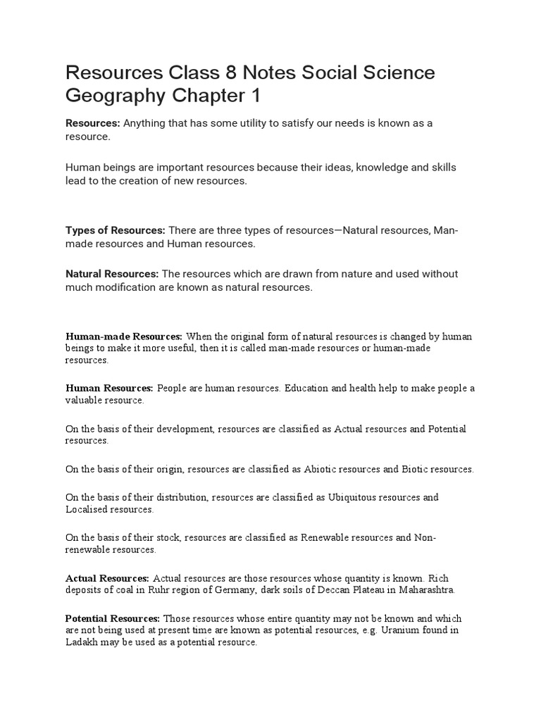 Resources Class 8 Notes Social Science Geography Chapter 1 | PDF ...