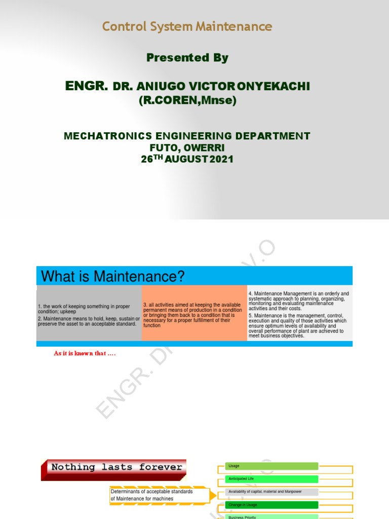 Plant Maintenance For Mechatronics | PDF | Reliability Engineering ...