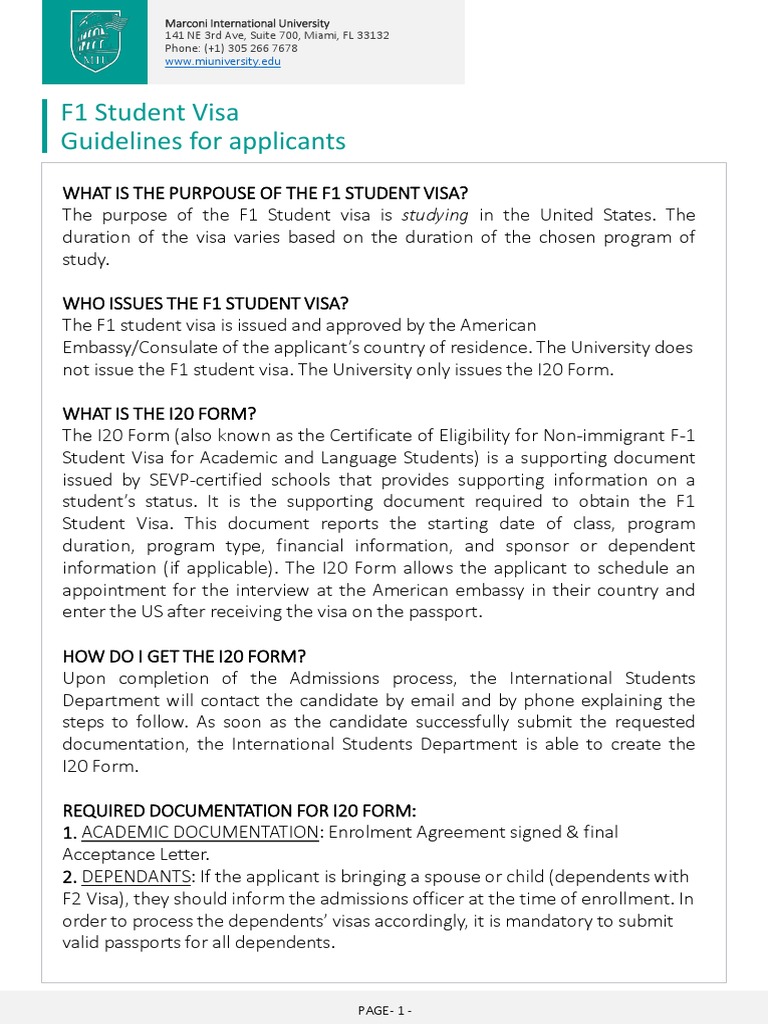 F1 Student Visa Info For Applicants | PDF | Travel Visa | Human Migration