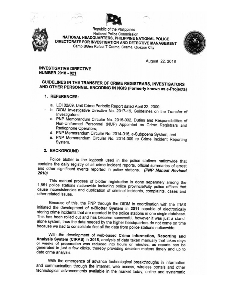 DIDM Investigative Directive Number 2018-21 | PDF