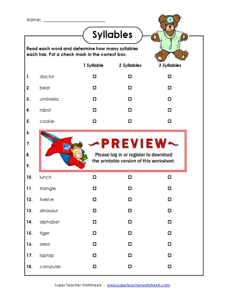 Syllables: Read Each Word and Determine How Many Syllables Each Has ...