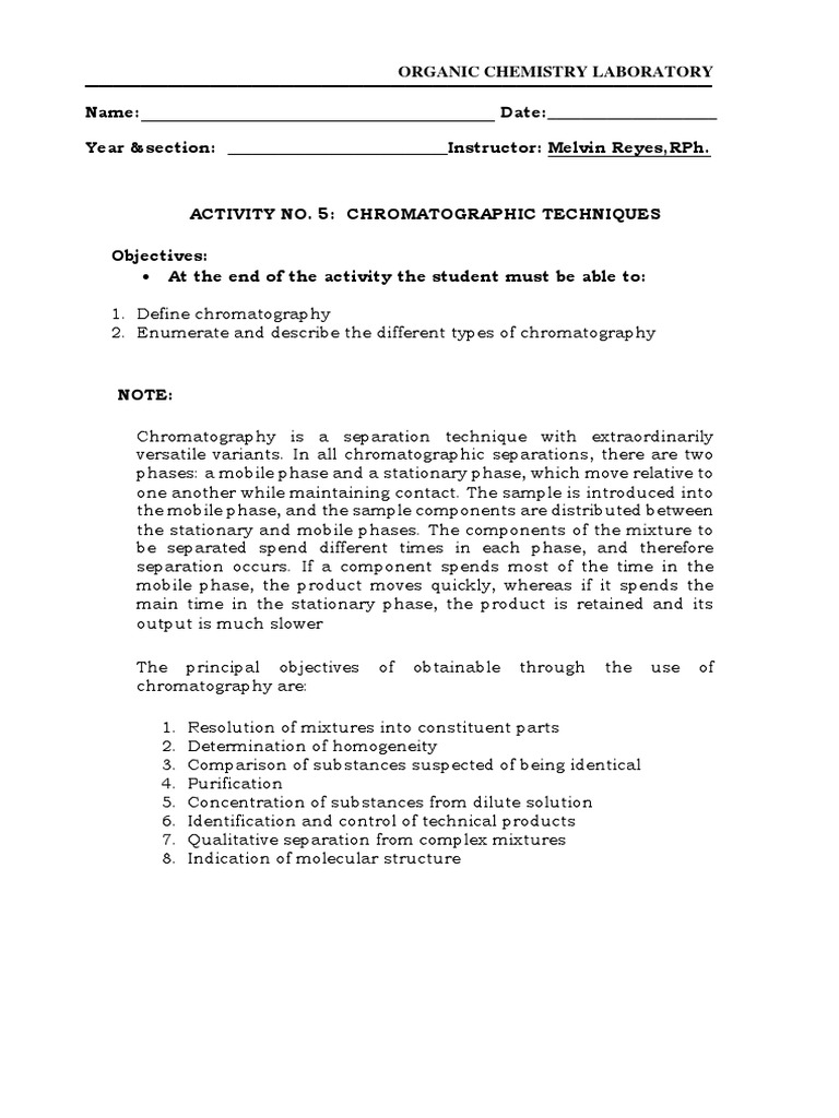 Activity 5 Post Lab | PDF | Chromatography | Elution