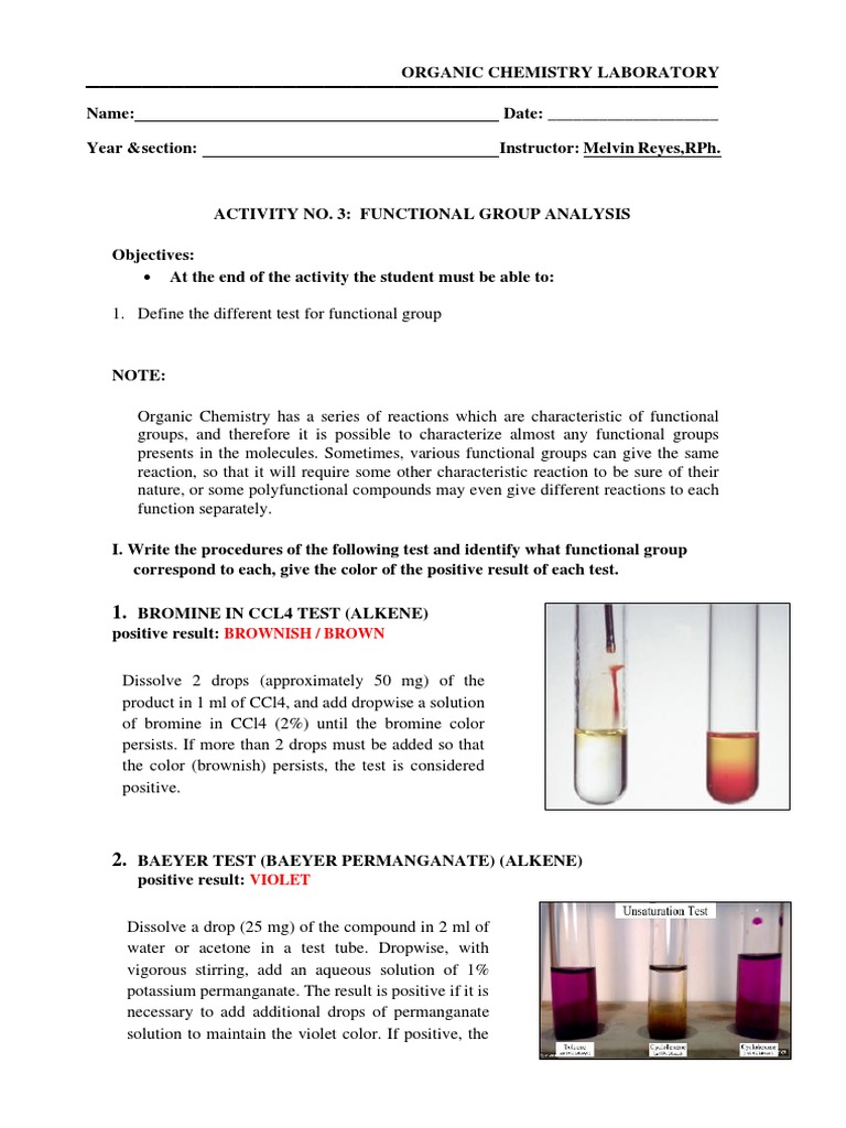 Functional Group Tests in Organic Chemistry | PDF | Chromatography ...