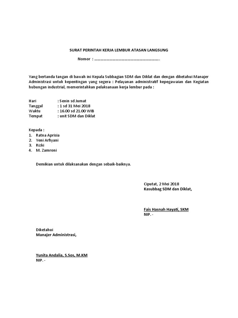 Surat Perintah Kerja Lembur Mei 2018 | PDF | Ilmu Sosial