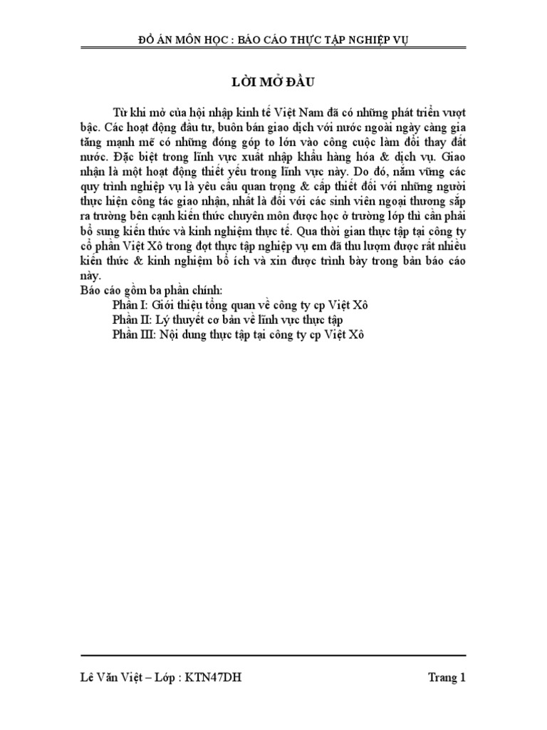 Bao Cao Thuc Tap Ve Viec Xuat Nhap Khau Cong Ty CP Viet Xo | PDF