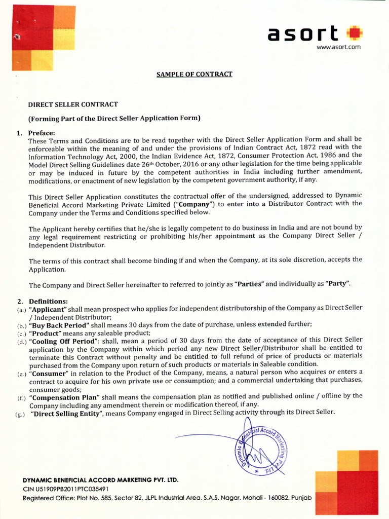 Sample of Contract With Direct Sellers | PDF | Indemnity | Civil Law ...