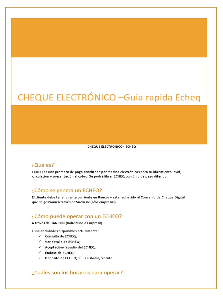 3 Guia Rapida Echeq | PDF | Cheque | Bancos