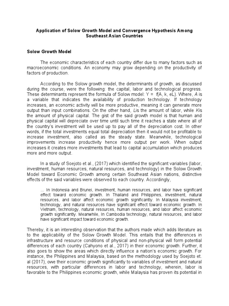 Application of Solow Growth Model and Convergence Hypothesis Among ...