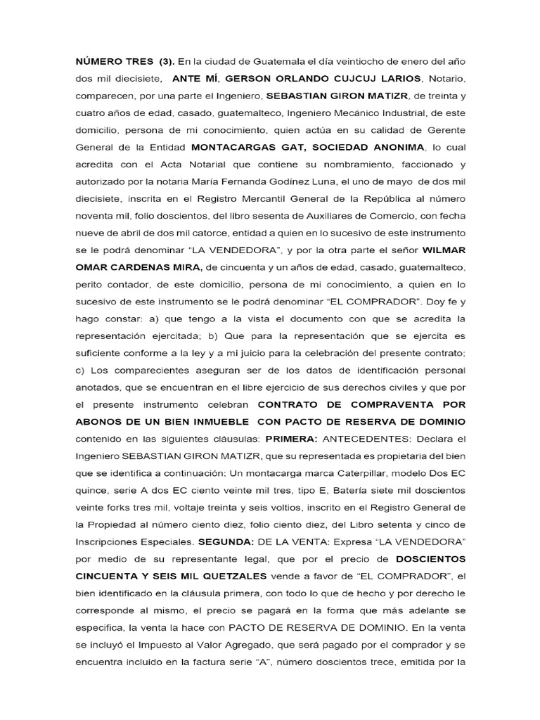 Minuta De Compraventa De Bienes Inmuebles Por Abonos Con Pacto De