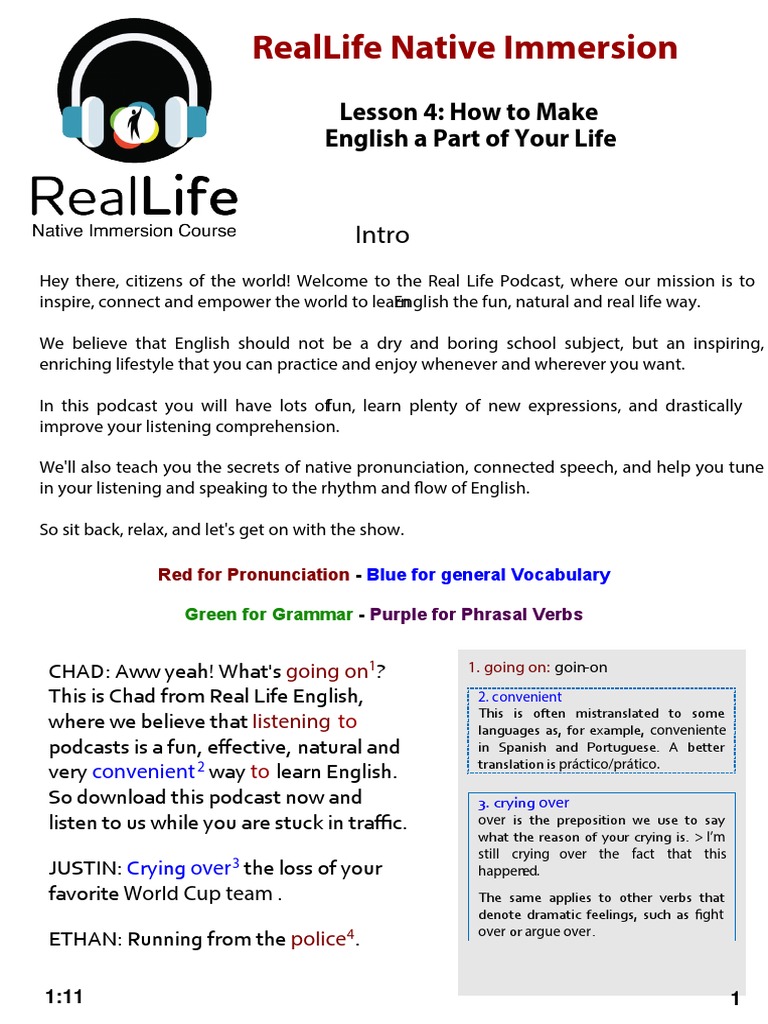 Real Life English Podcast Insights | PDF | English Language | Learning