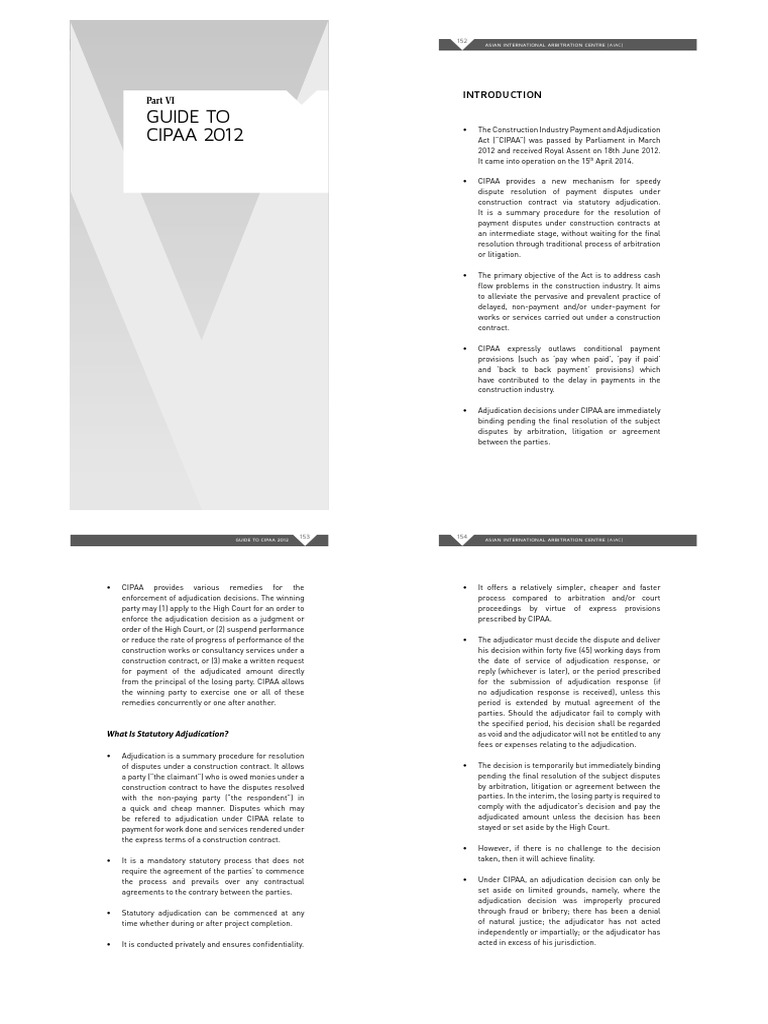 Aiac Guide On Cipaa | PDF | Adjudication | Arbitration