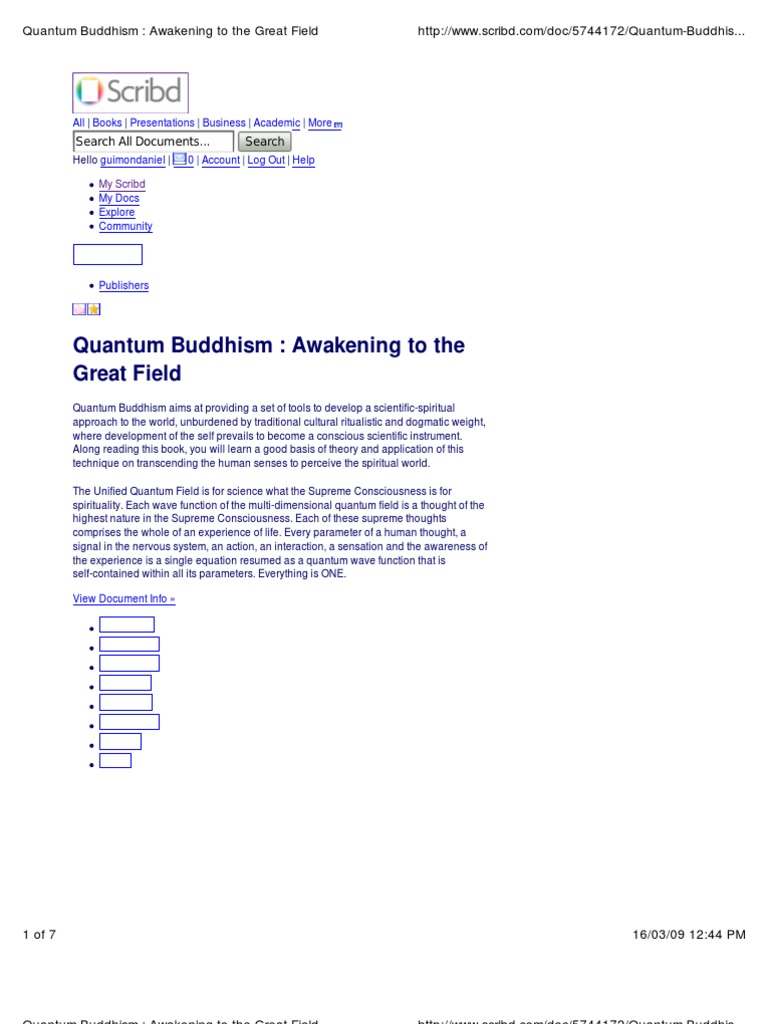 Quantum Buddhism Awakening To The Great Field | PDF | Consciousness | Quantum Mechanics