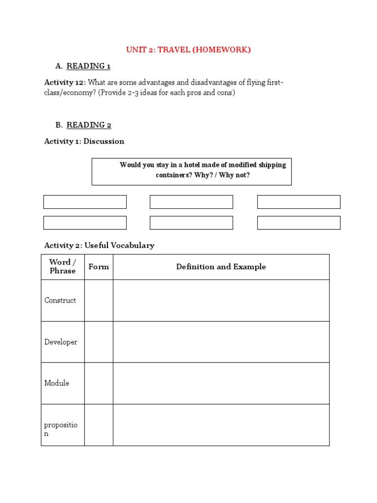 Class/economy? (Provide 2-3 Ideas For Each Pros and Cons) : Unit 2 ...