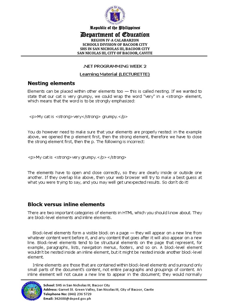 Quarter 1 Week 2 - Computer Programming 1 | PDF | Html Element | Html