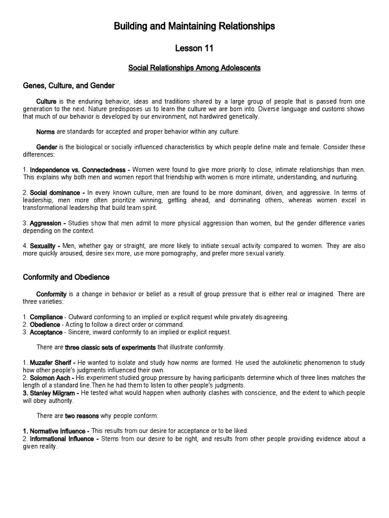 Building and Maintaining Relationships: Lesson 11 | PDF | Family ...