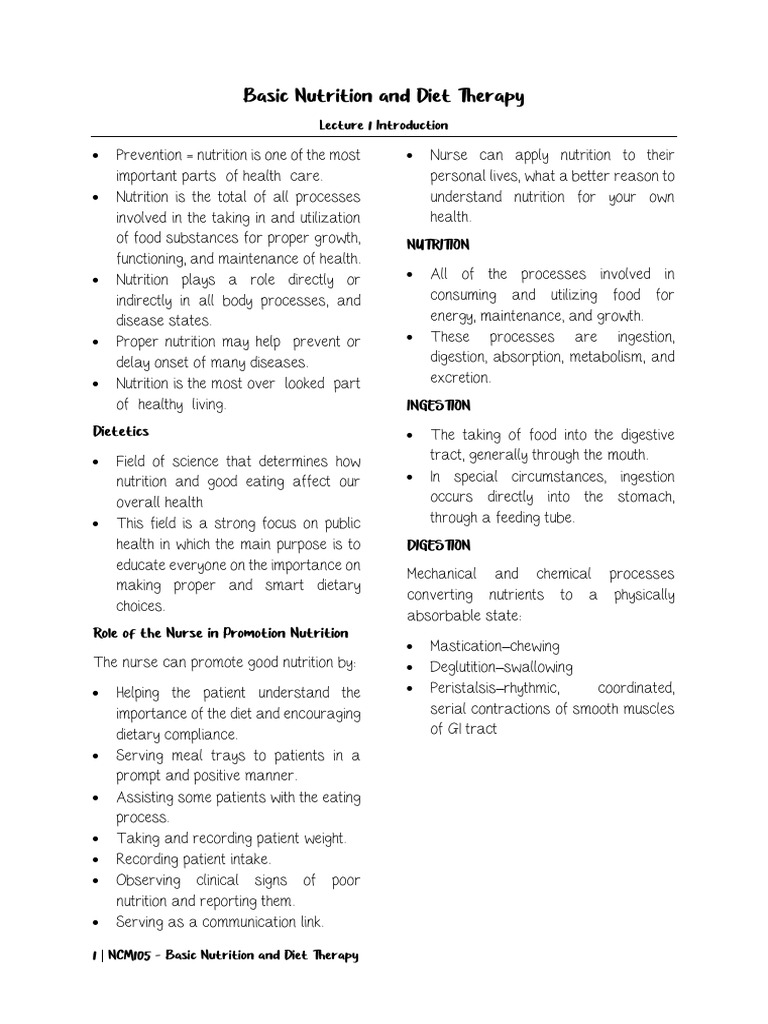 Basic Nutrition and Diet Therapy: Lecture 1 Introduction | PDF | Fat ...