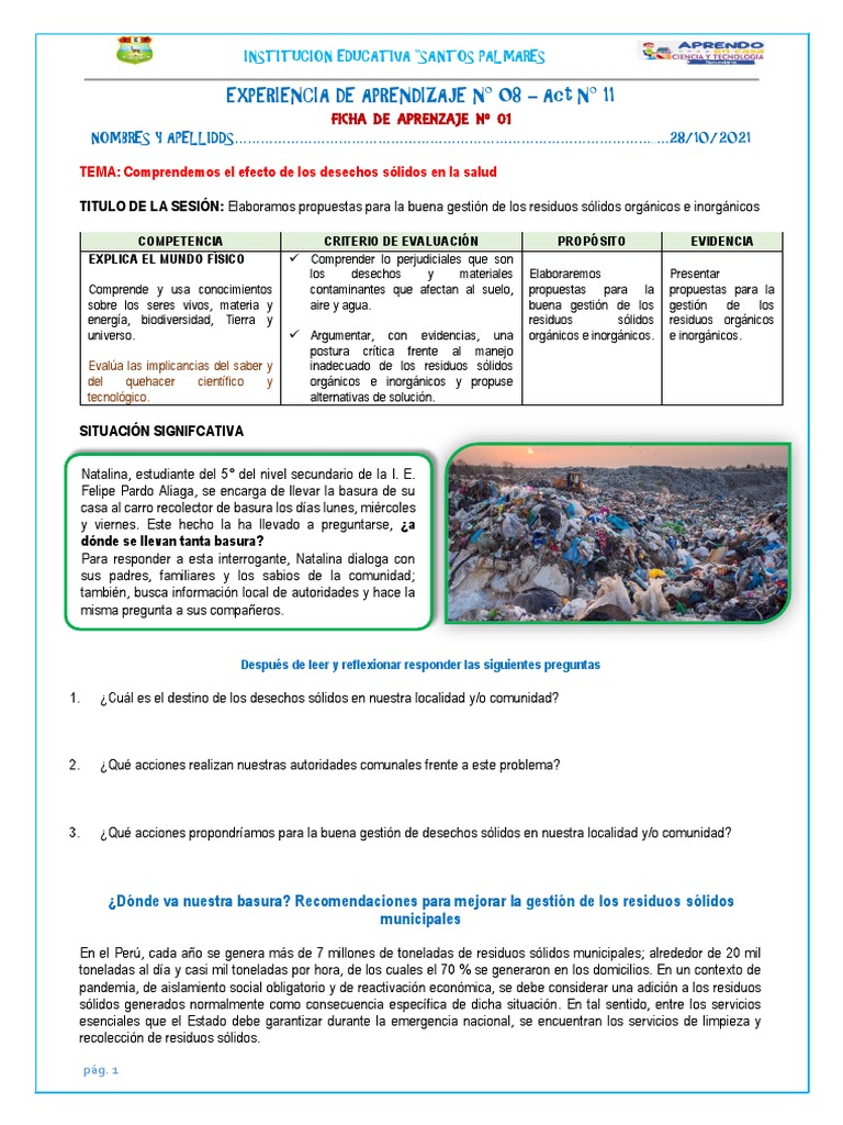 Ficha de Aprendizaje #01 | PDF | Residuos | Vertedero