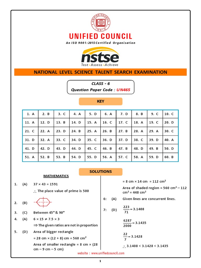 CL 6 Nstse 2021 Paper 465 Key | PDF | Plants | Water