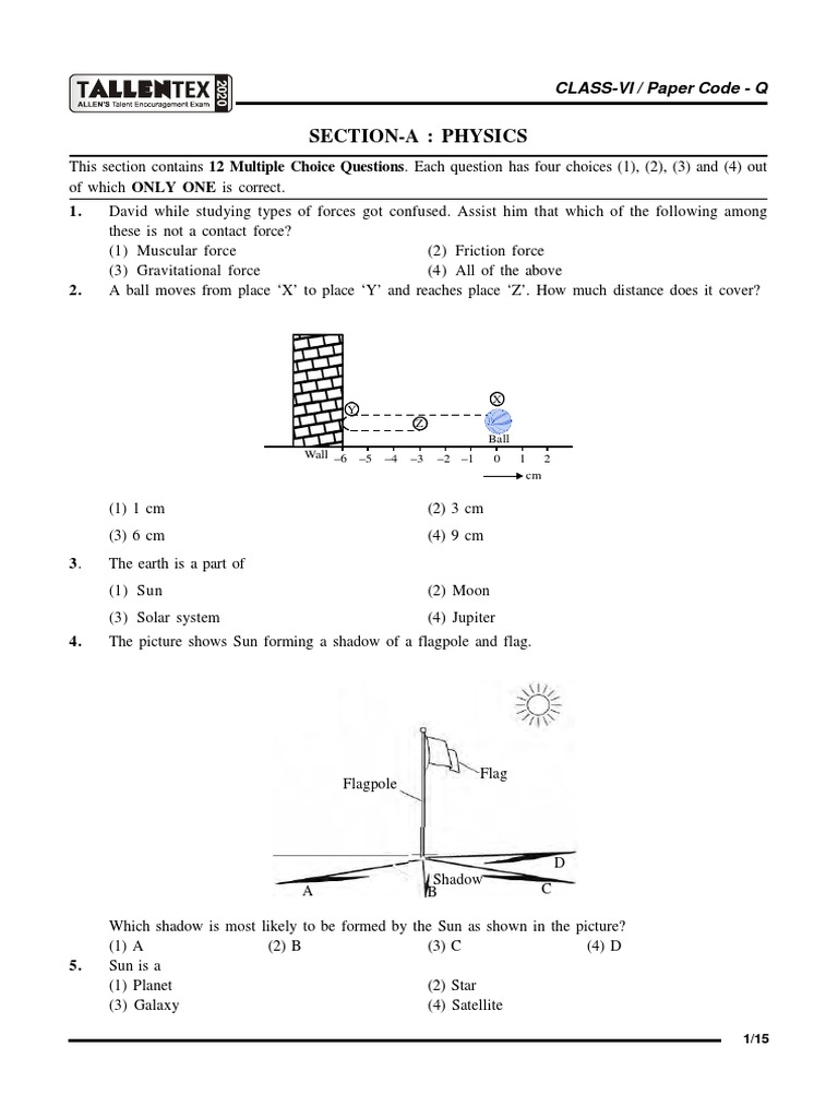 Section-A: Physics: CLASS-VI / Paper Code - Q | PDF | Rock (Geology) | Sun