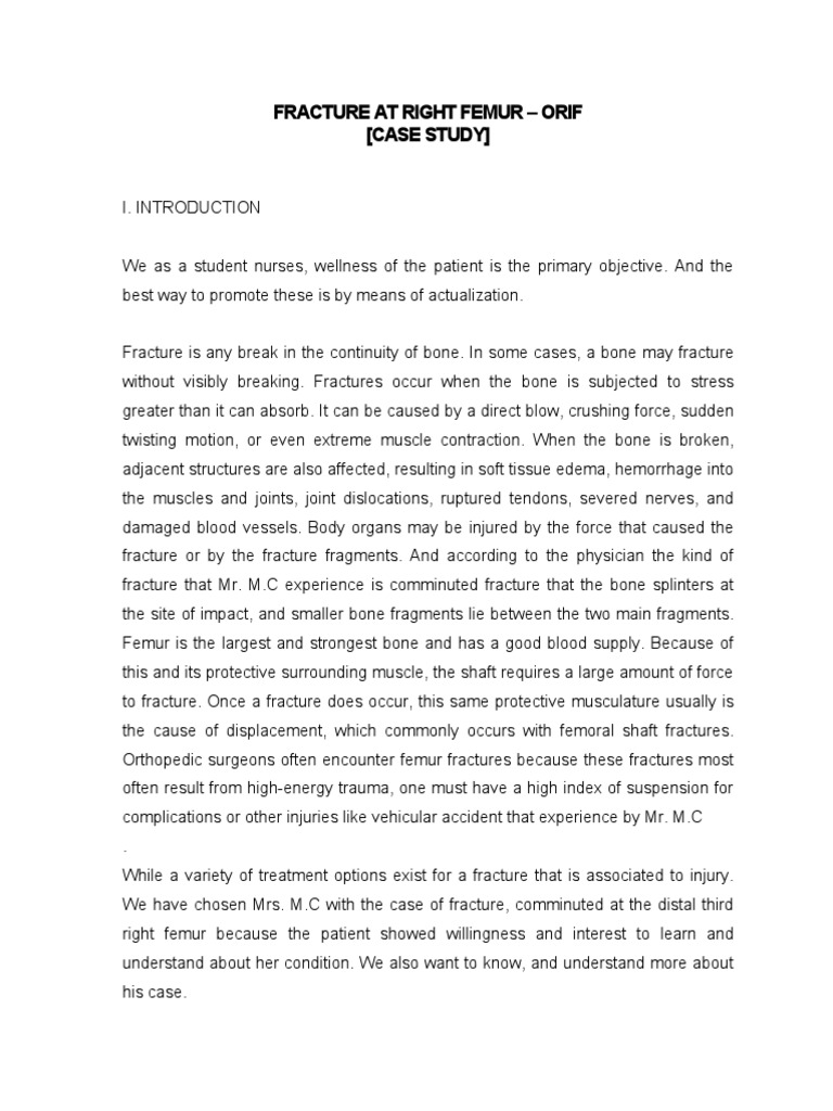 Fracture at Right Femur Orif Case Study | PDF | Bone | Diseases And ...