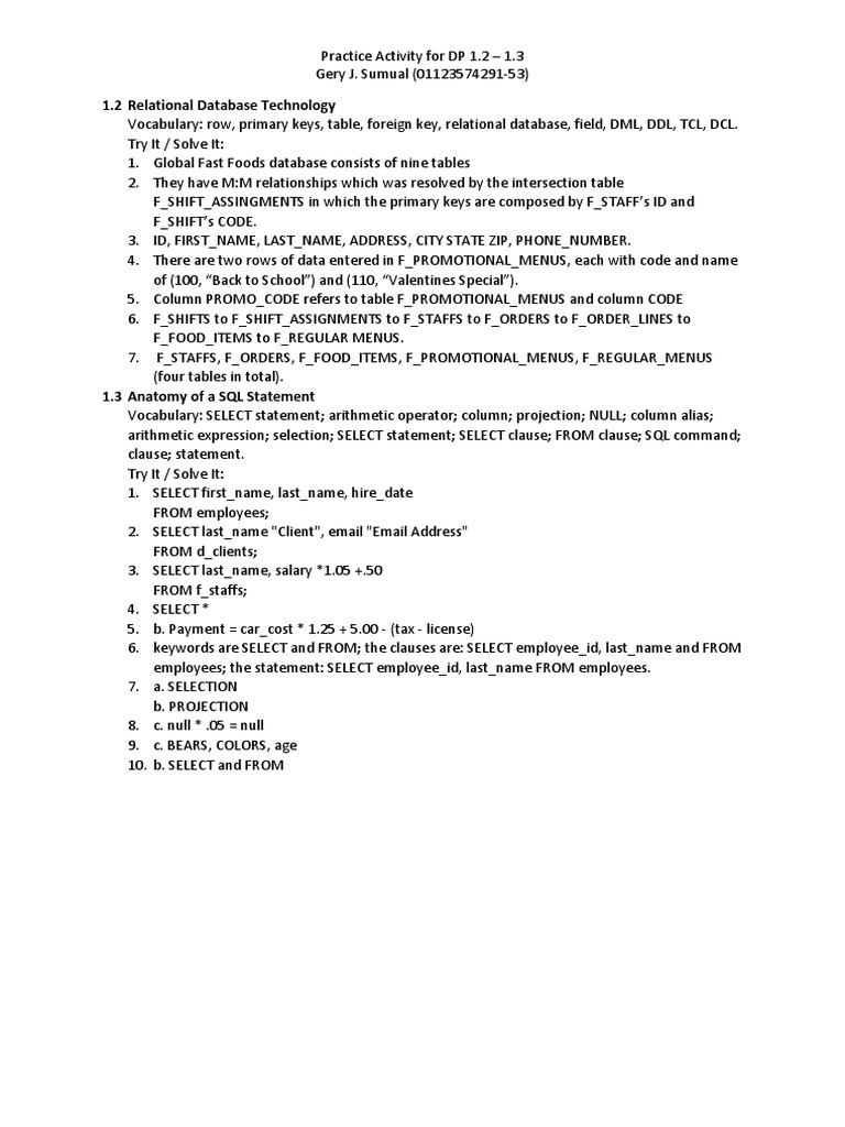 DP1 Practice Activities - Answers | PDF | Teaching Methods & Materials ...