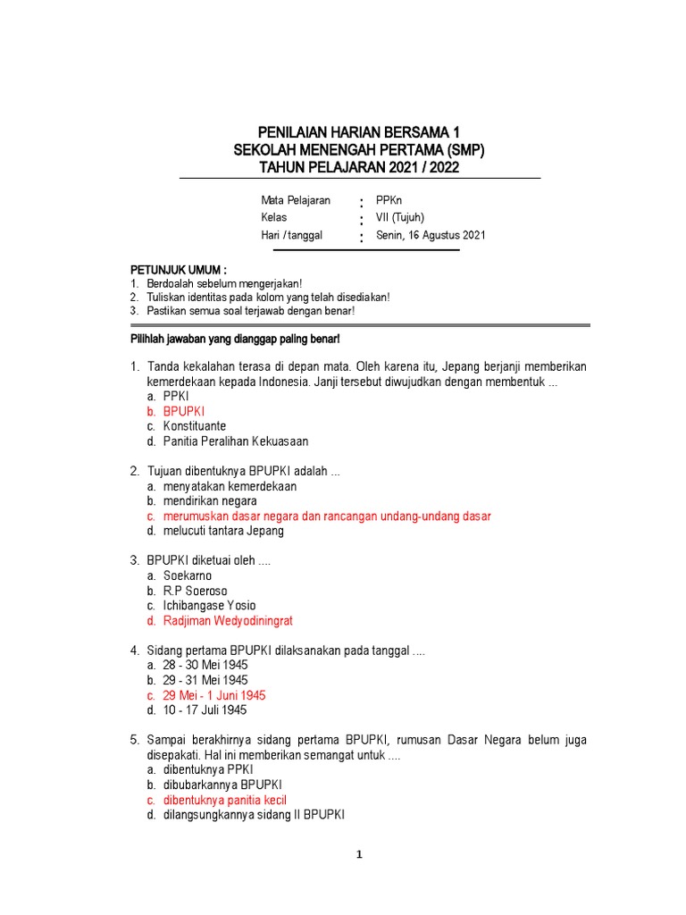 Soal Dan Kunci Jawaban PHB1 | PDF