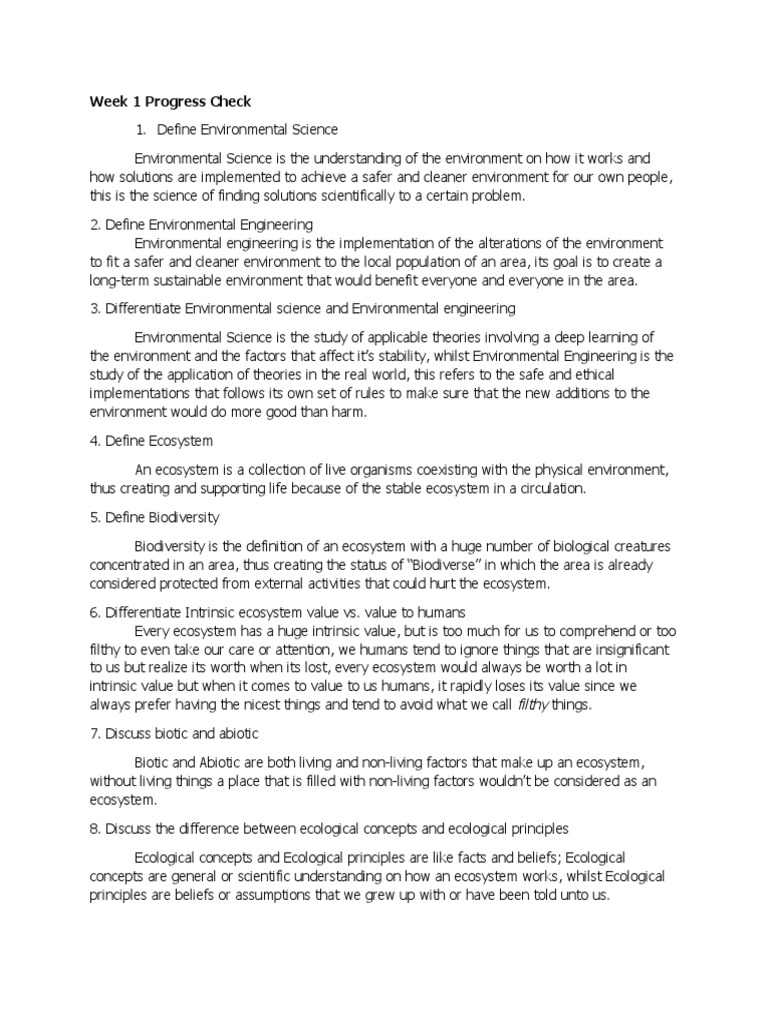 Week 1-2 Progress Check | PDF | Ecosystem | Ecology