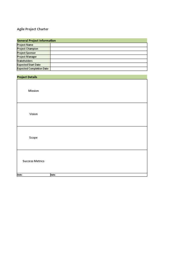 Agile Project Charter Template Excel Agile Project Charter Agile ...