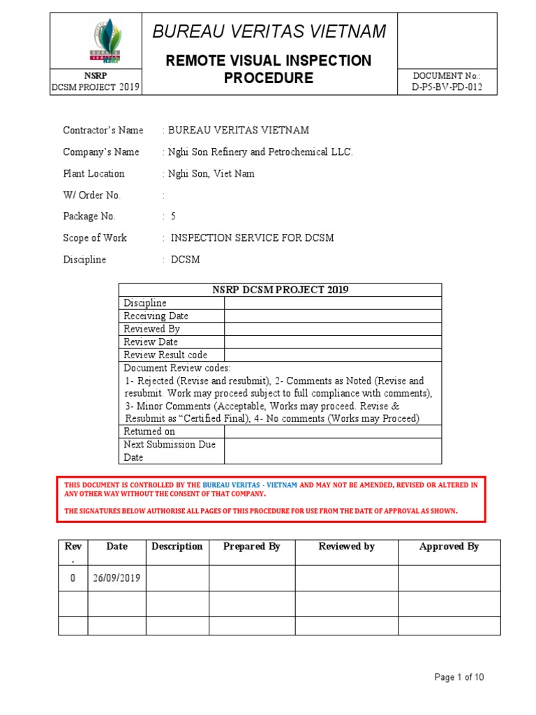 D-p5-Bv-pd-012 - Rvi, Issue 01, Rev 00 - Remote Visual Inspection | PDF ...