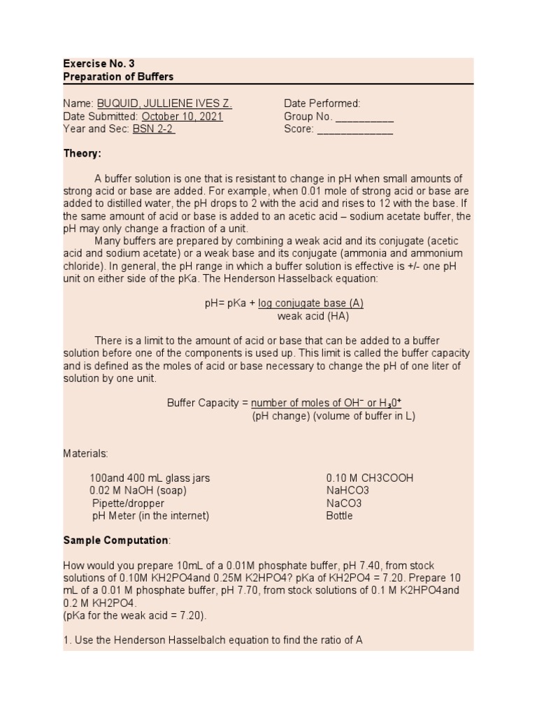 Preparation of Phosphate and Acetate Buffers: Detailed Calculations and ...