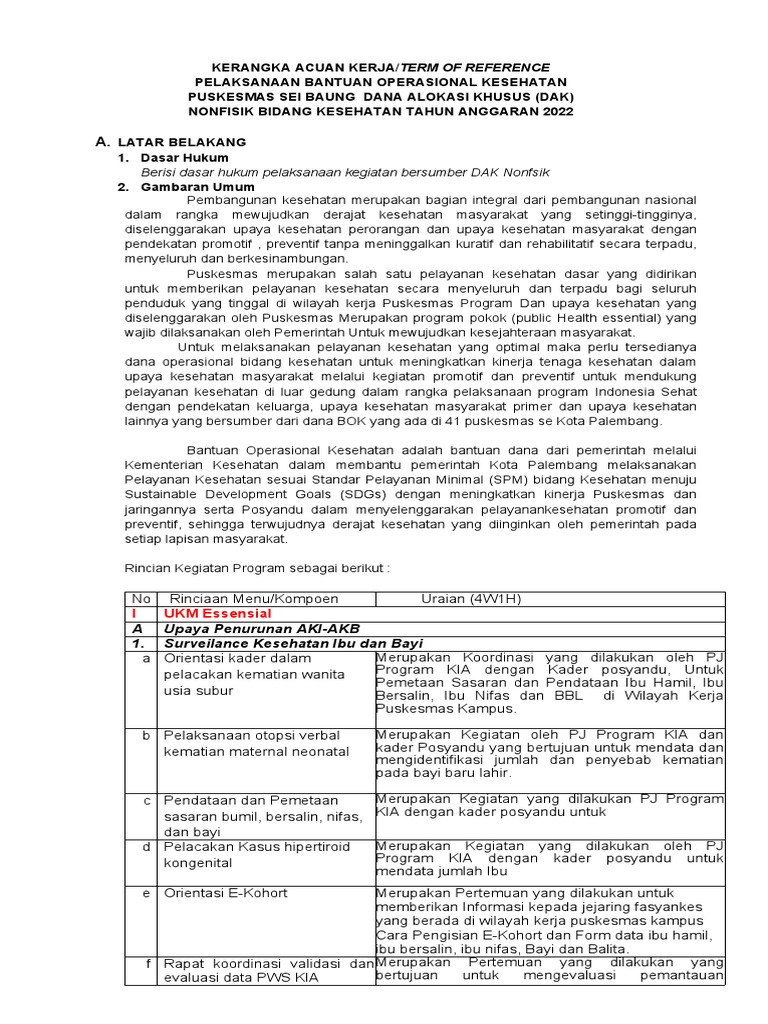 TOR KAK BOK TH 2022 PKM Sei Baung | PDF | Kesehatan Holistik
