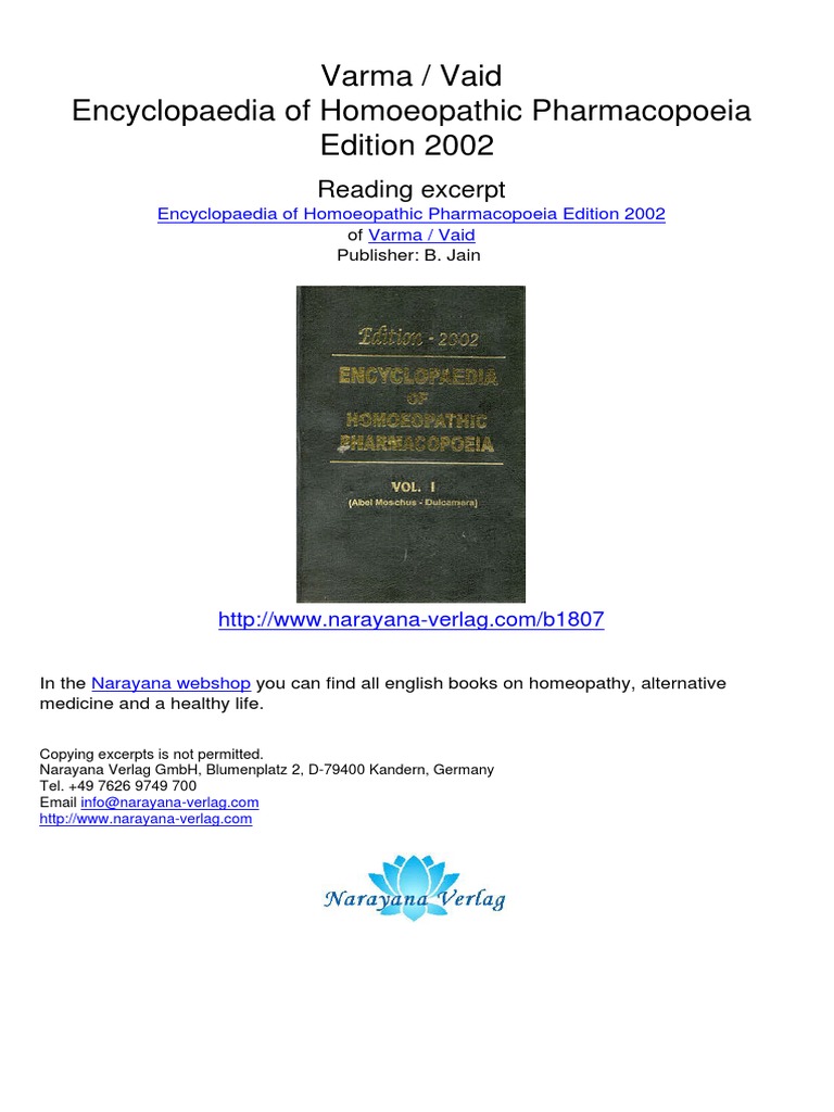 Encyclopaedia of Homoeopathic Pharmacopoeia Edition 2002 P N Varma Indu ...