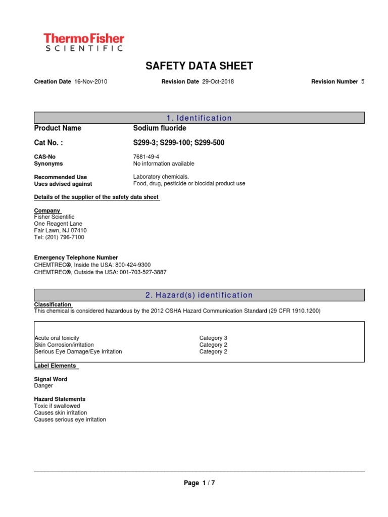 Safety Data Sheet: 1. Identification | PDF | Toxicity | Personal Protective Equipment