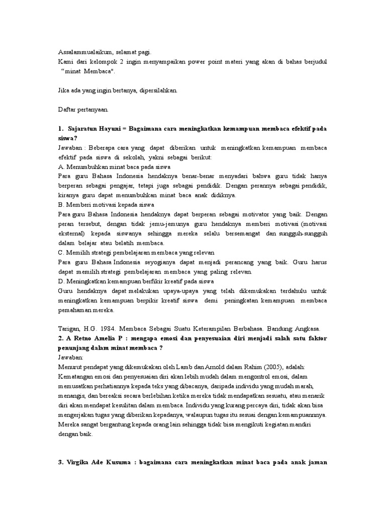 Jawaban KLL 2 Ket Membaca | PDF