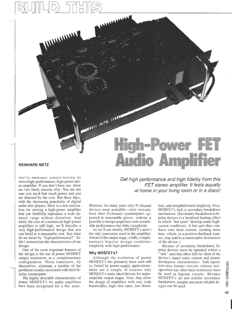 High Power FET Audio Amplifier | PDF