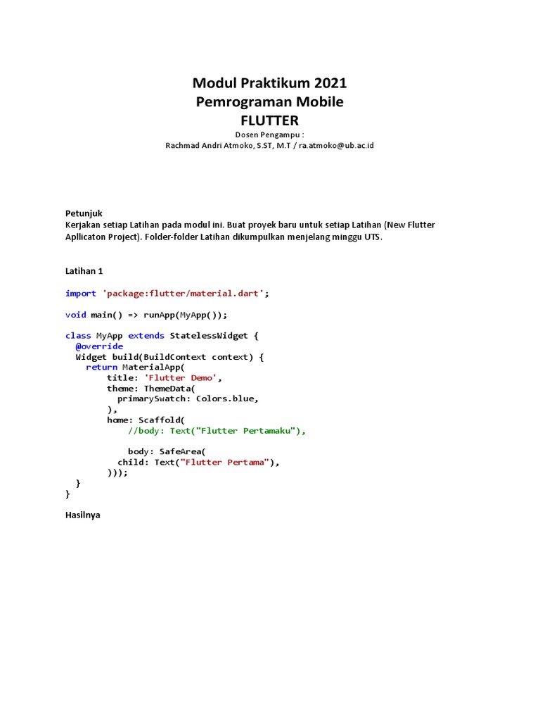 Modul Praktikum 2021 Pemrograman Mobile Flutter: Petunjuk | PDF ...