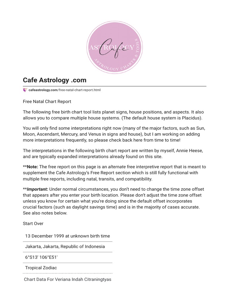 Free Natal Chart Report | PDF | Horoscope | Astronomy