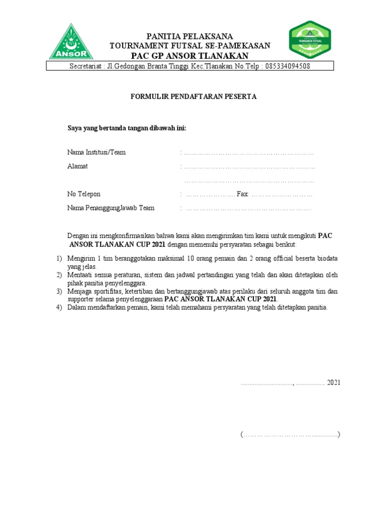 Juknis Formulir Pendaftaran Futsal | PDF